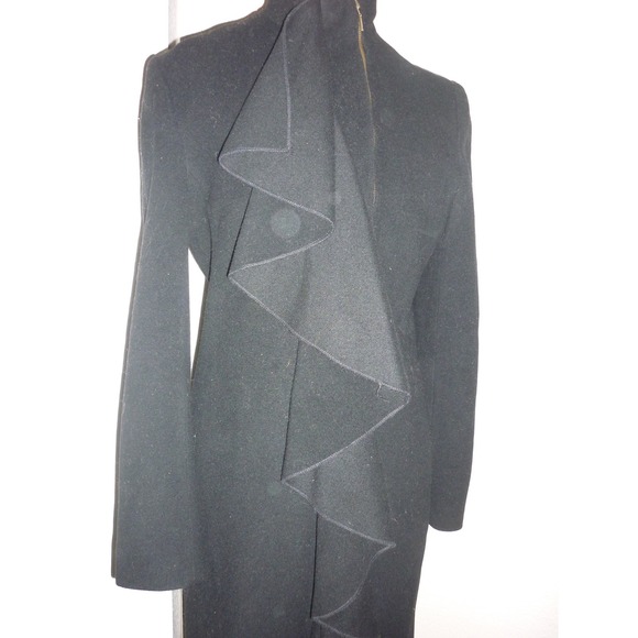 Jackets & Coats | Lea Rome Elegant Black Wool Zipper Front Ruffle ...